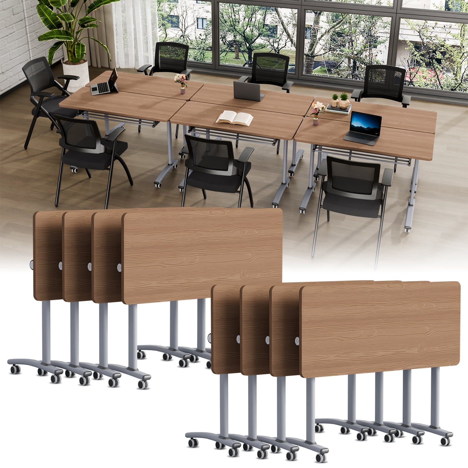 8-Pack Folding Conference Room Table with Wheels, Mobile Modular ...