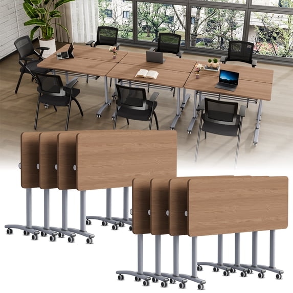 8-Pack Folding Conference Room Table with Wheels, Mobile Modular ...