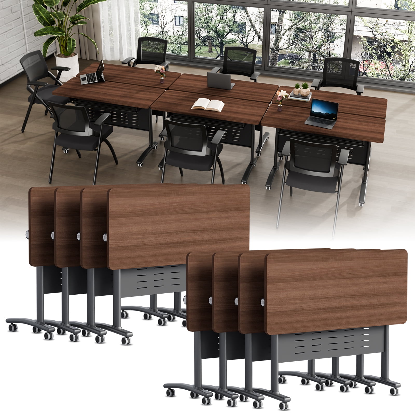 8-Pack Folding Conference Room Table with Wheels, Mobile Modular ...