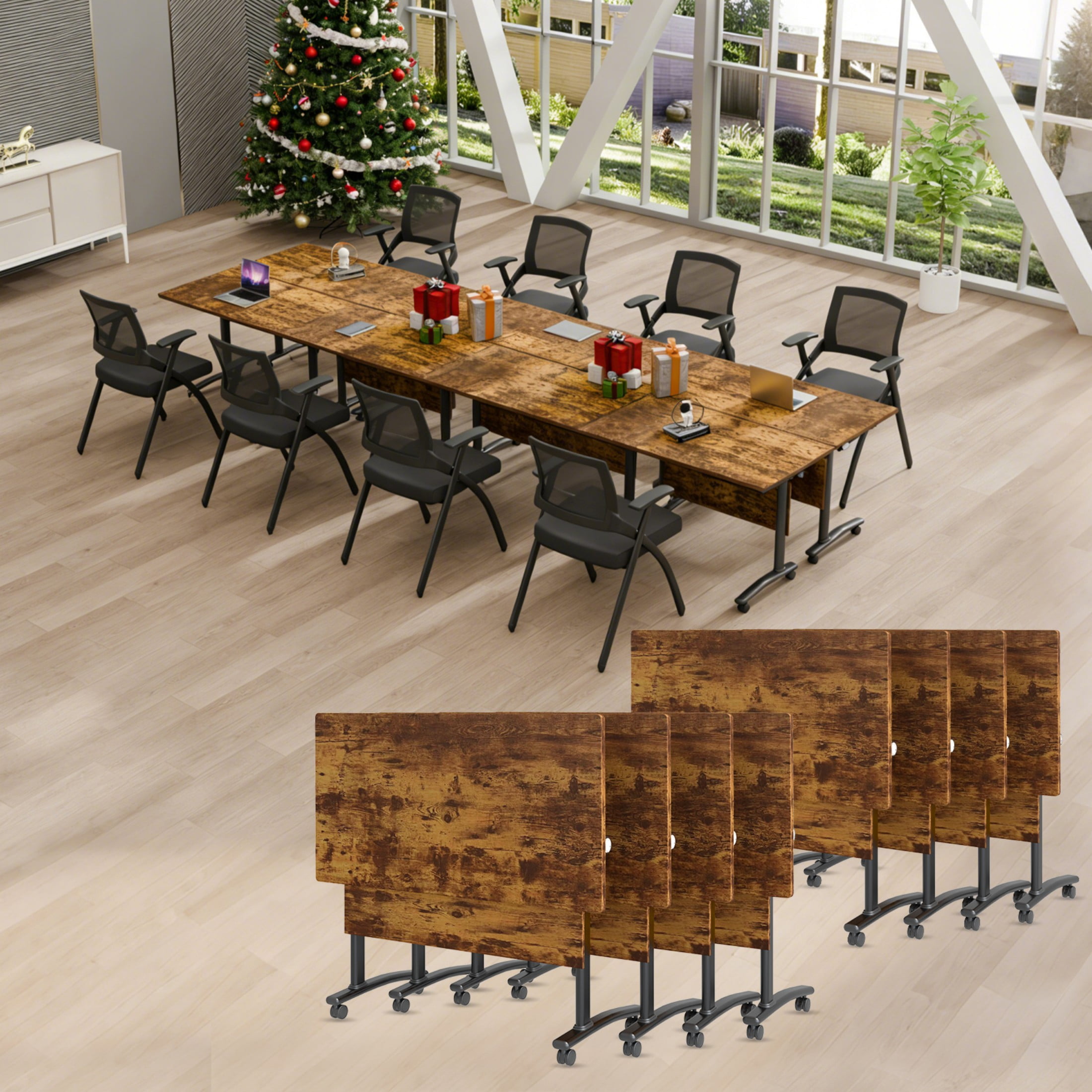 8 Pack Folding Conference Table, 61 Inch Mobile Training Table with ...