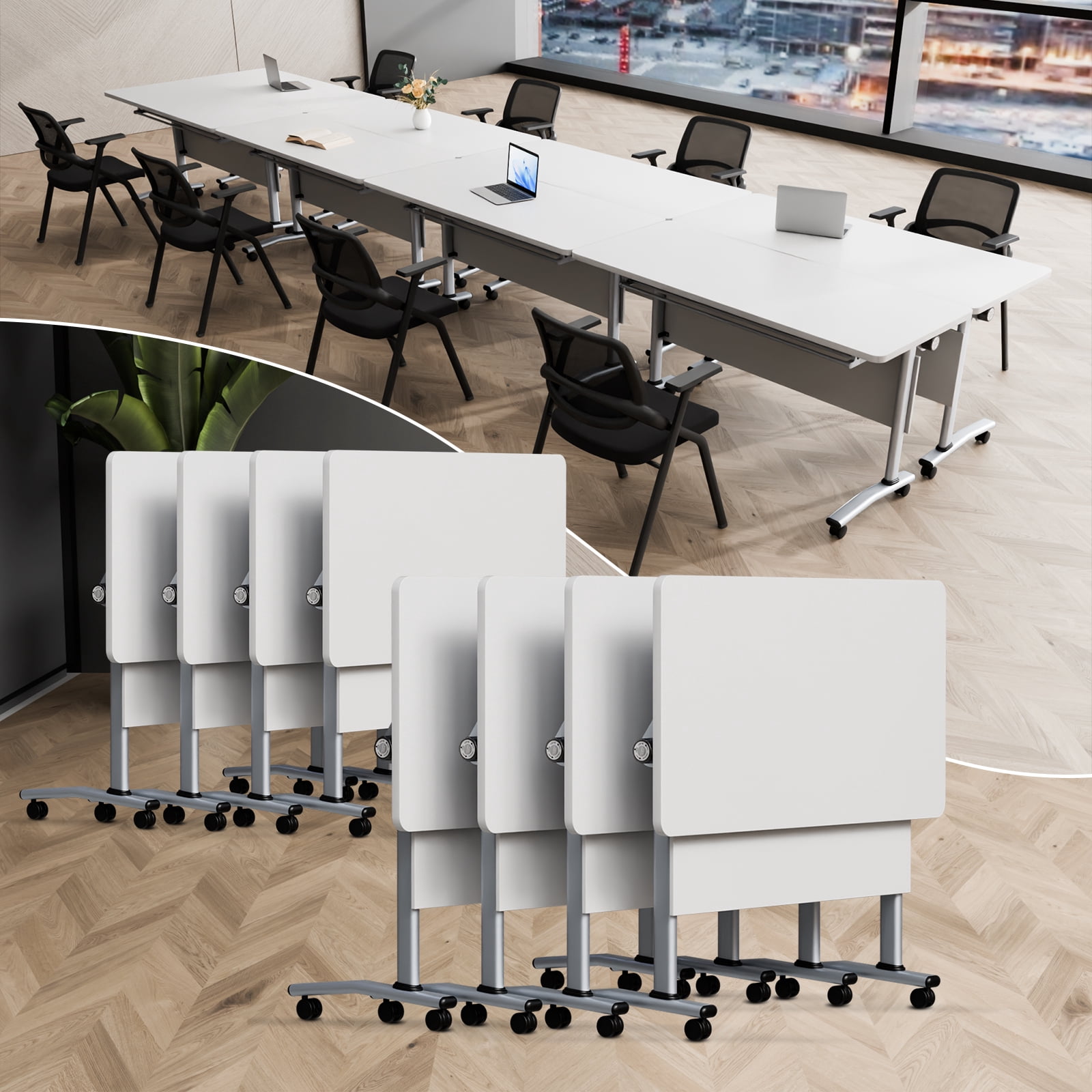 8 Pack Folding Conference Table on Wheels,Large Rectangular Conference ...
