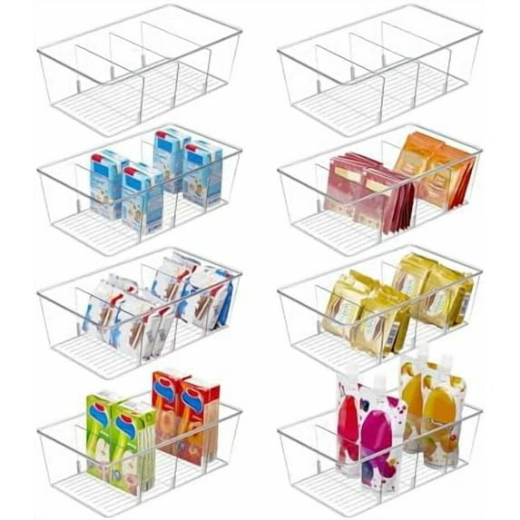 8 Pack Food Storage Organizer Bins, Clear Plastic Bins for Pantry ...