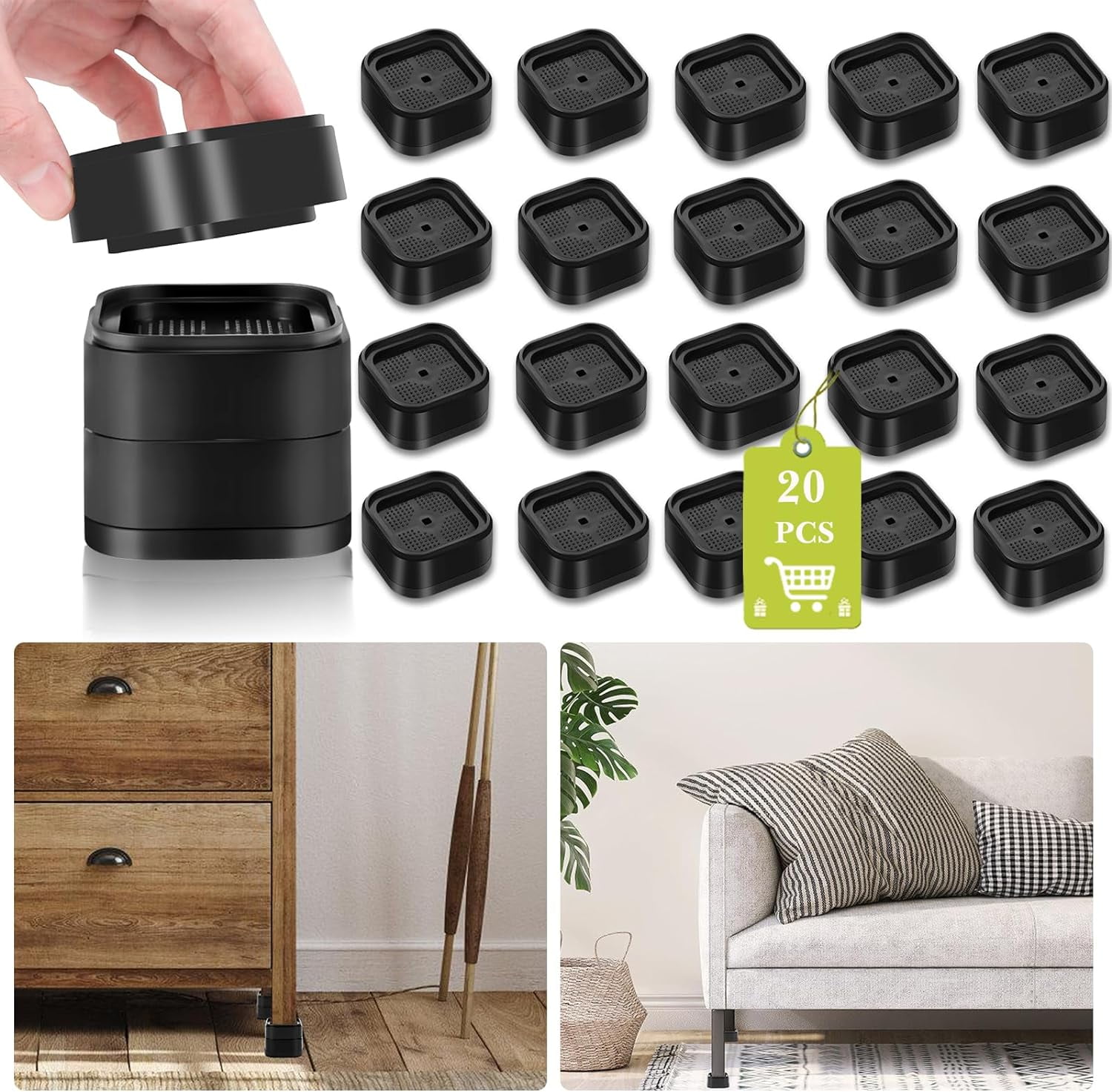 8 Pack Furniture Risers 1 or 2 Inch, Adjustable Bed Risers Heavy Duty ...