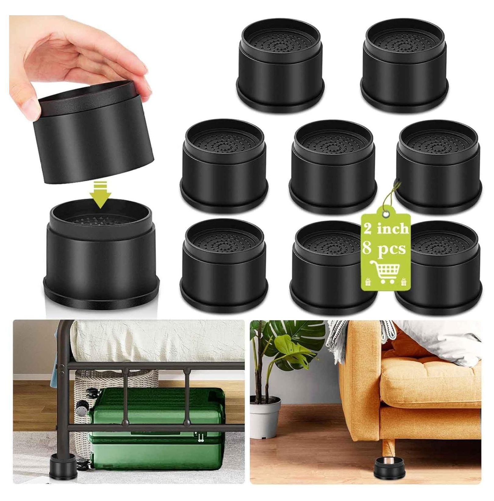 8 Pack Furniture Risers 2 or 4 Inch, Adjustable Bed Risers Heavy Duty ...