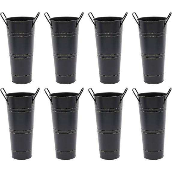 8 Pack Galvanized Metal Vases, 9" Tall Flower Bucket Vases with Handles ...