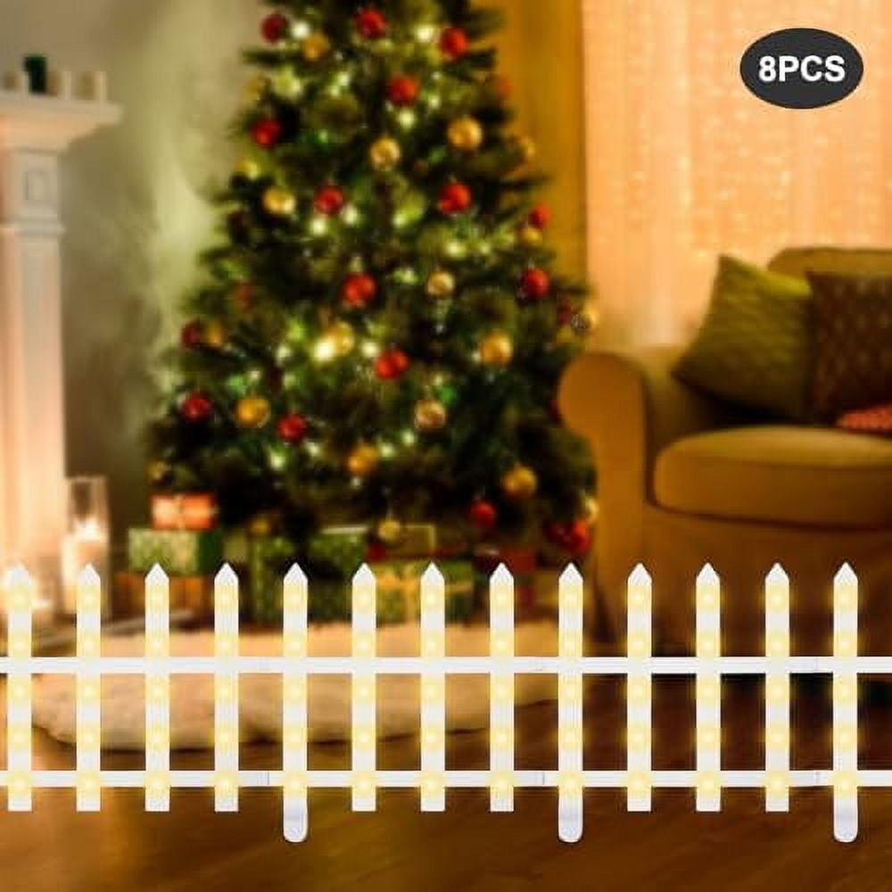 8 Pack Garden Fence with LED Lighted, 14.9 * 14.9in Plug-in White ...
