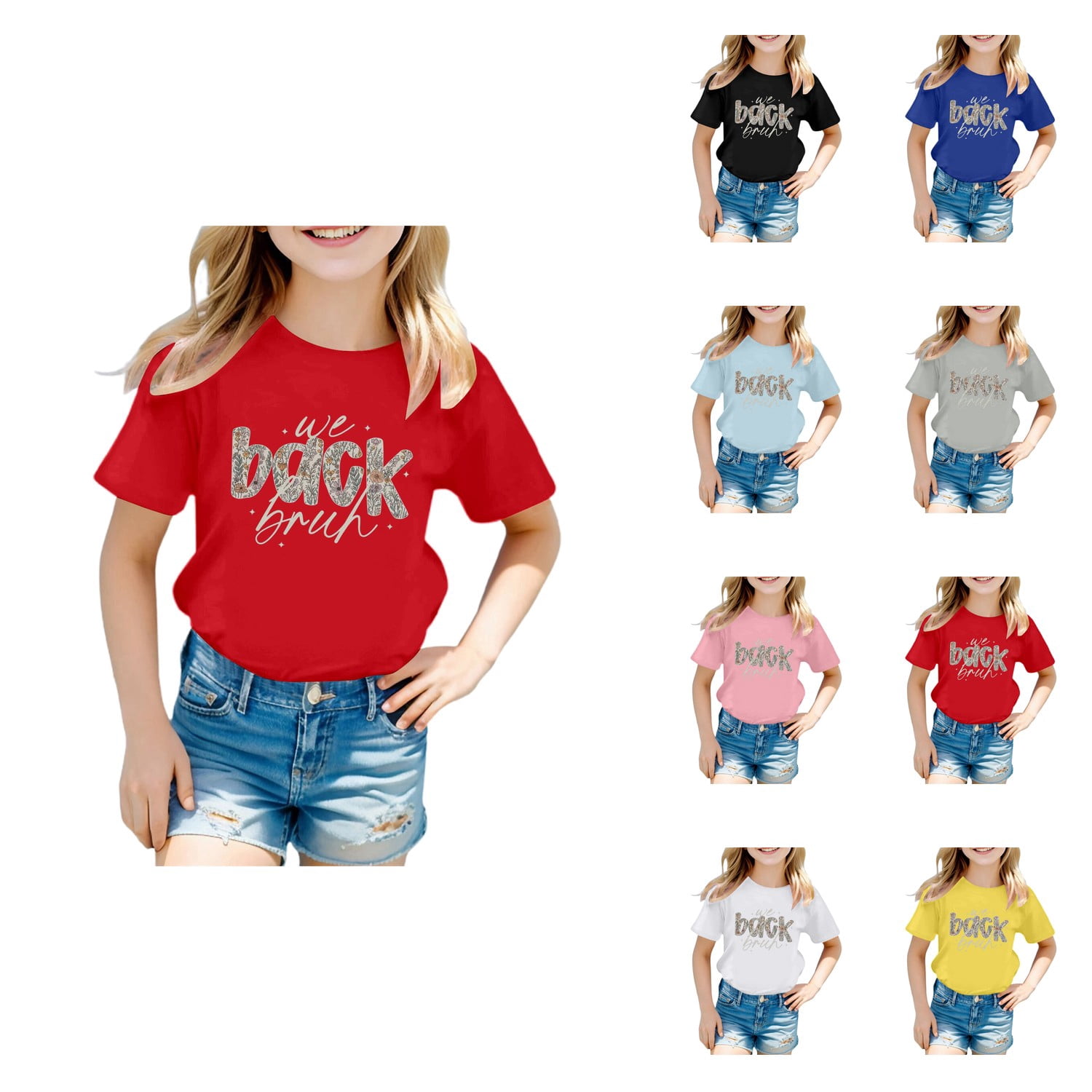 Girls' Cotton T-Shirts – Loose Fit Crew Neck Short Sleeve Solid Color ...