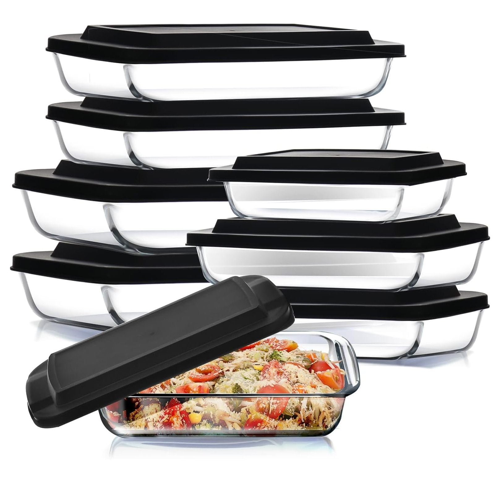 8-Pack Glass Baking Dishes for Oven, Glass Food Storage Containers with ...