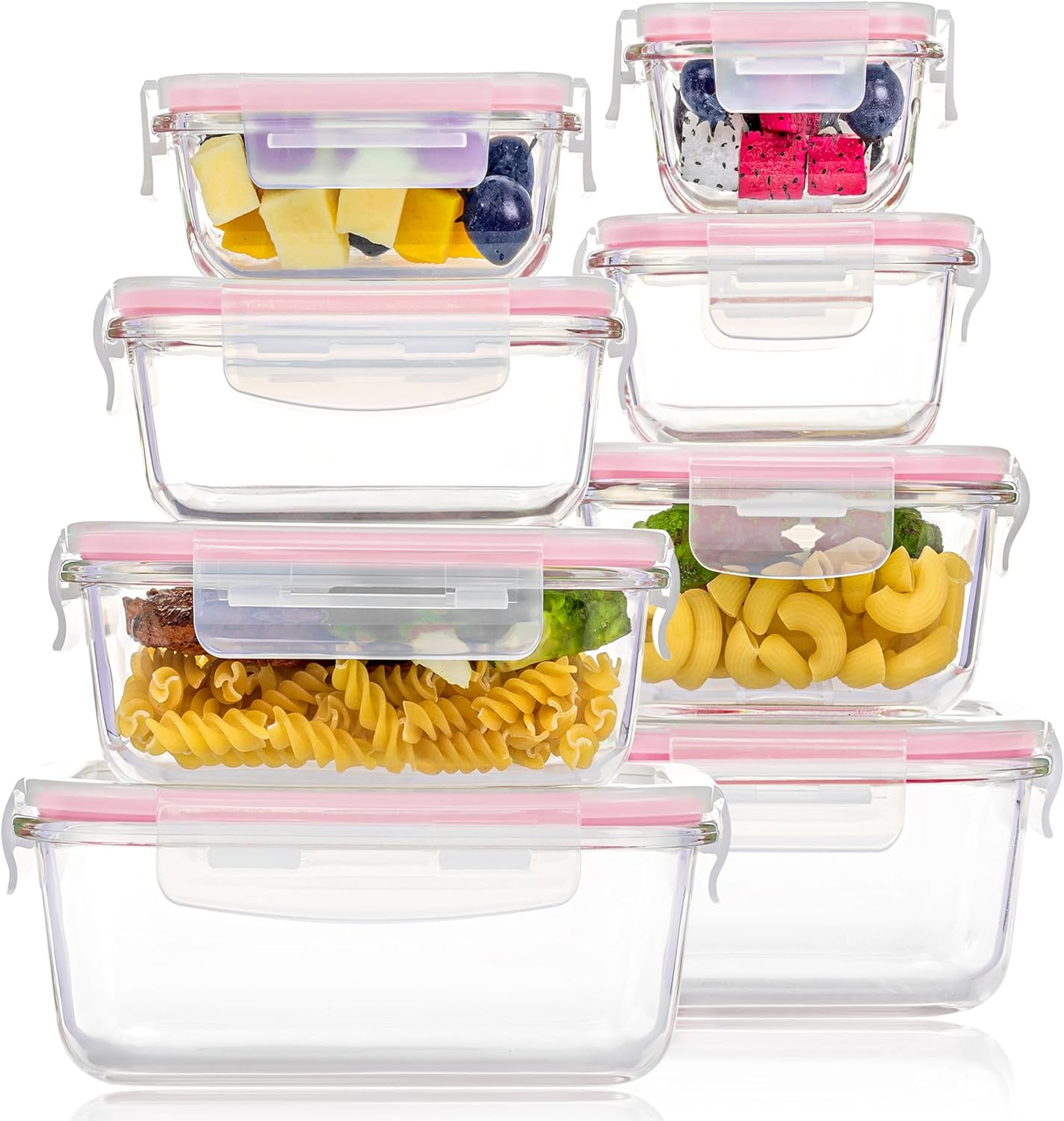 8 Pack Glass Food Storage Containers with Airtight Lids, Glass Meal ...
