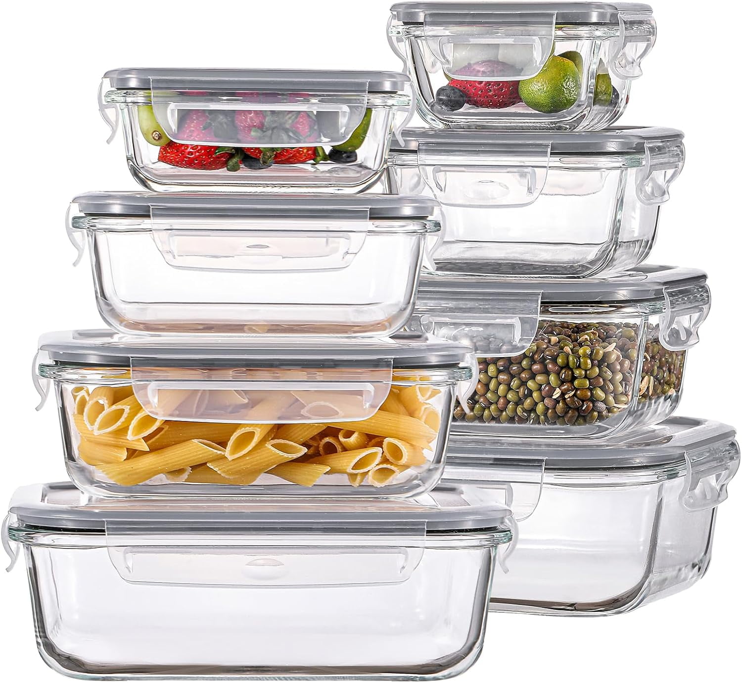 8 Pack Glass Food Storage Containers with Lids, Meal Prep Containers ...