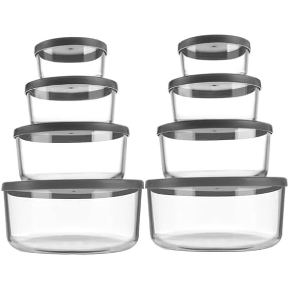 8-Pack Glass Food Storage Containers Set, Round Containers with Lids, 7 ...
