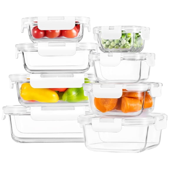 8 Pack Glass Food Storage Containers with Lids, Airtight Meal Prep ...