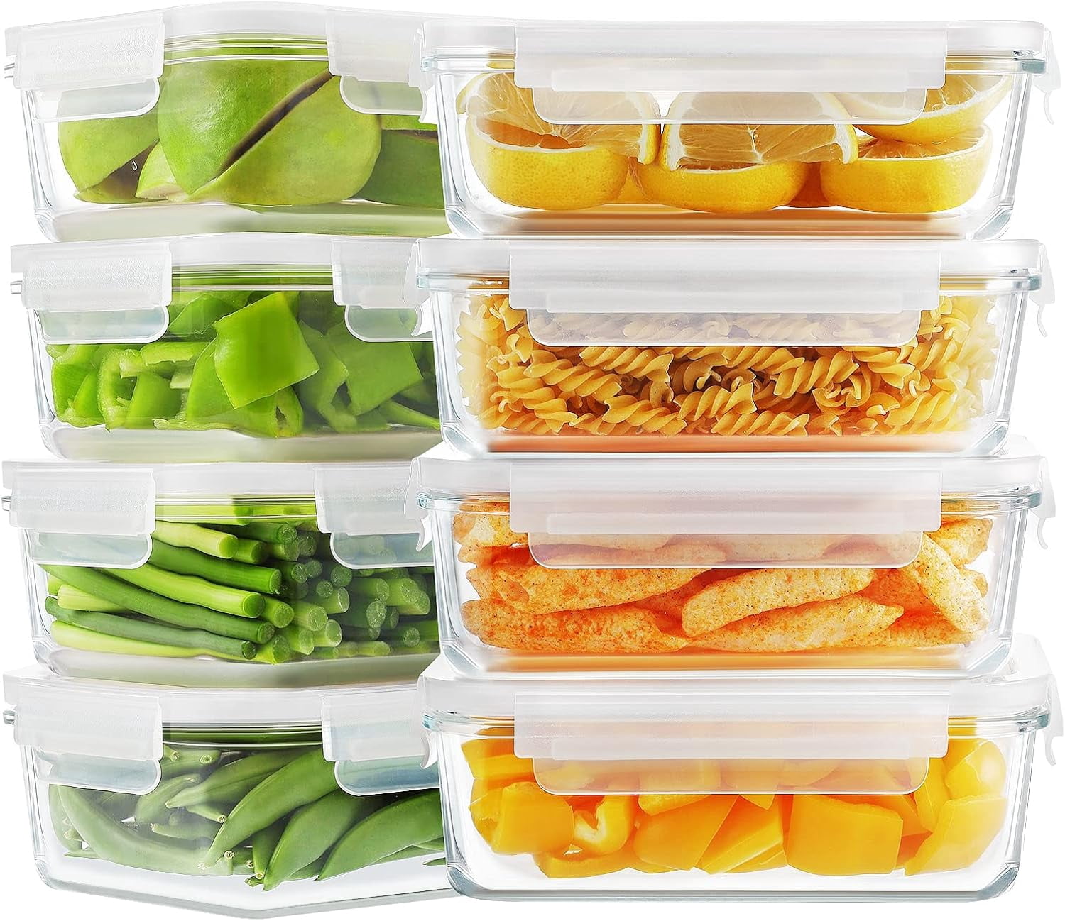 8 Pack Glass Storage, Meal Prep Containers, Airtight with - BPA- & Leak ...