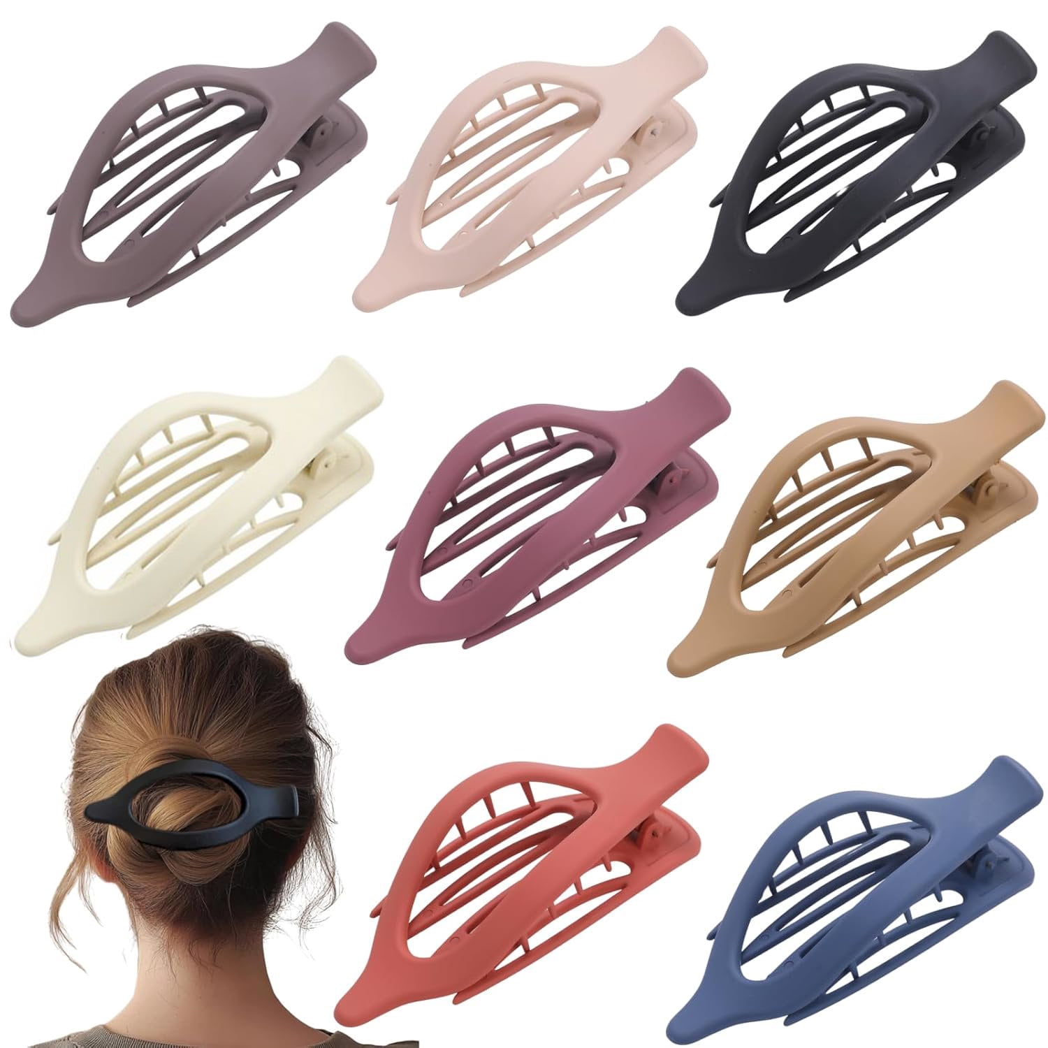 8 Pack Glossy Flat Hair Clips for Women – Large No-Slip Claw Barrettes ...