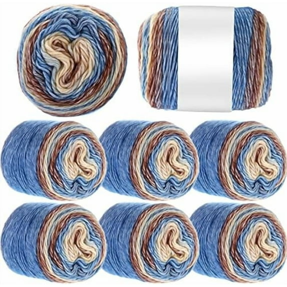 8 Pack Gradient Color Cotton Cake Self-Striping Yarn - 60% Cotton, 30% ...