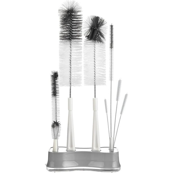 8 Pack Gray Bottle Brush Cleaning Set with Stand, Long Handle Bottle ...