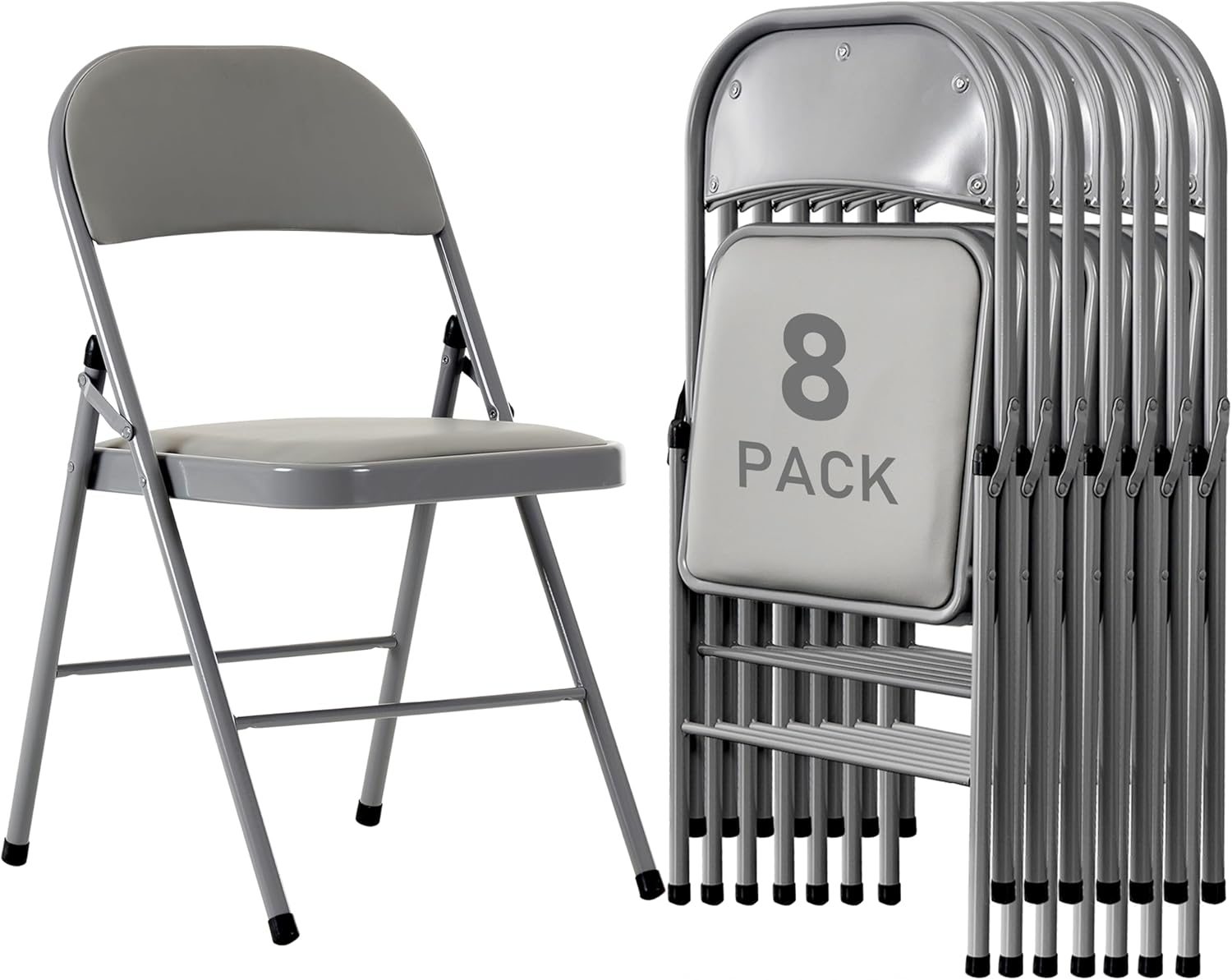 8 Pack Gray Folding Chairs with Padded Cushion and Back for Outside ...