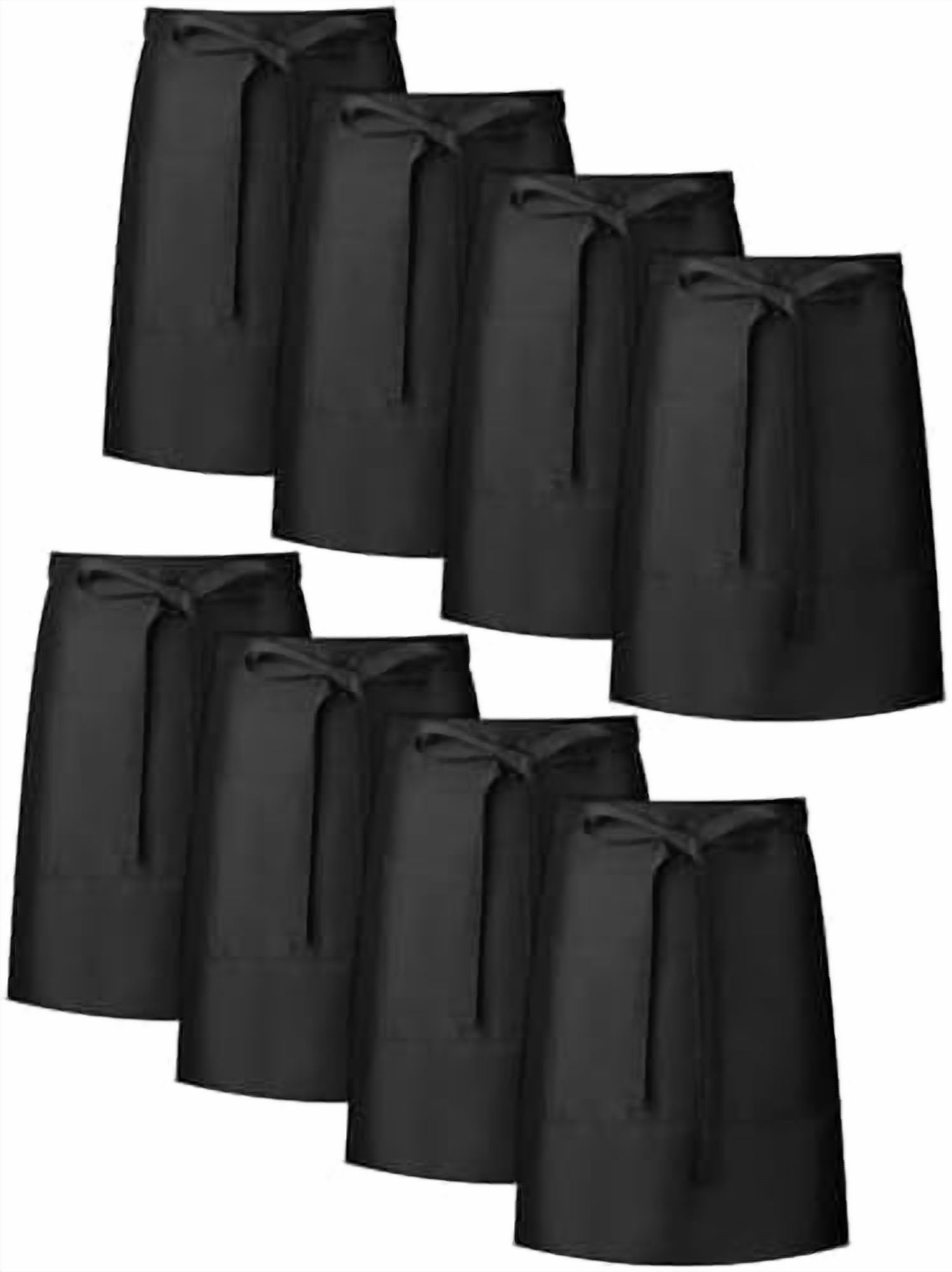 8 Pack Half Bistro Aprons Black Unisex Half Server Apron with 2 Pockets ...
