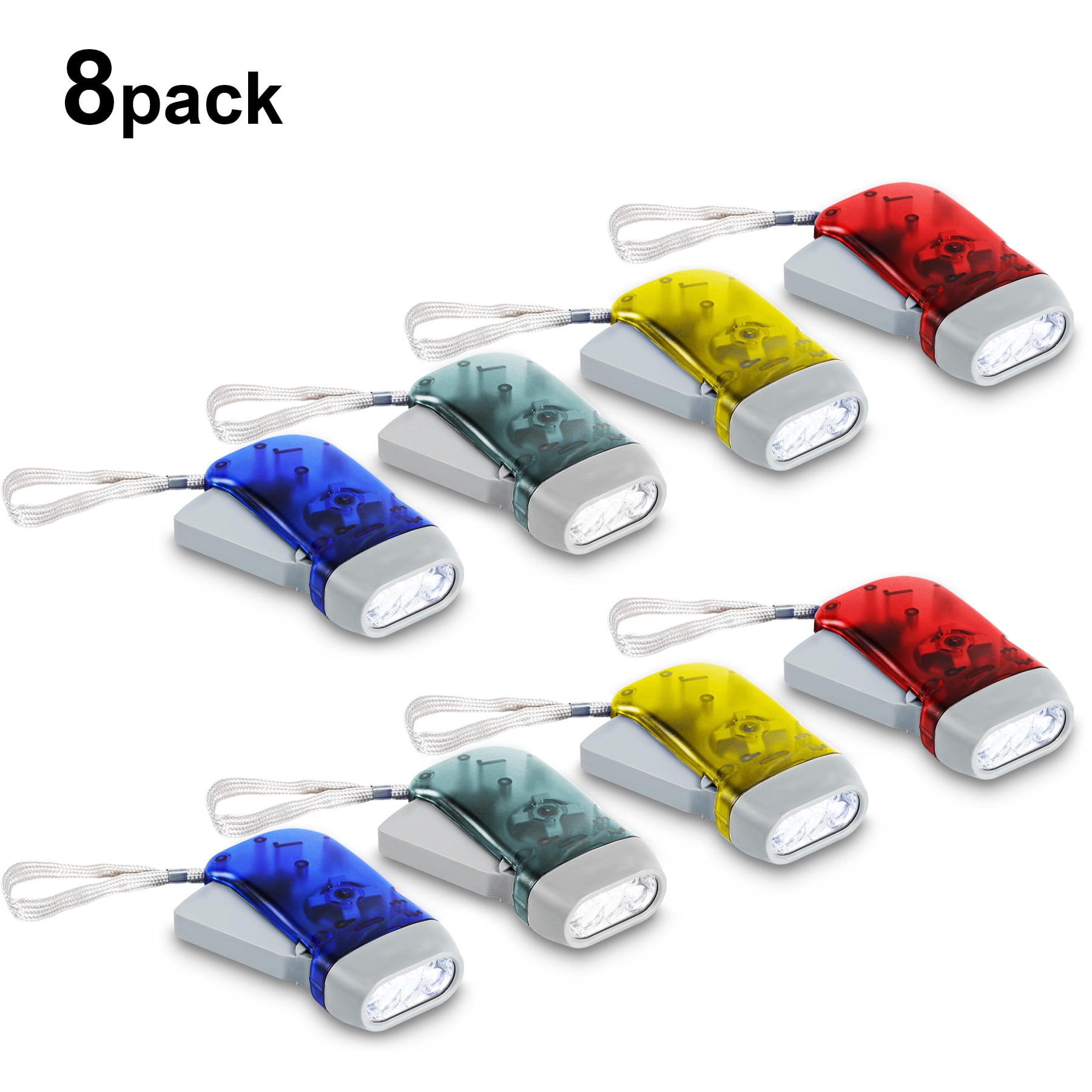 8 Pack Hand Crank Emergency Flashlight - Instant Wind-Up Power ...