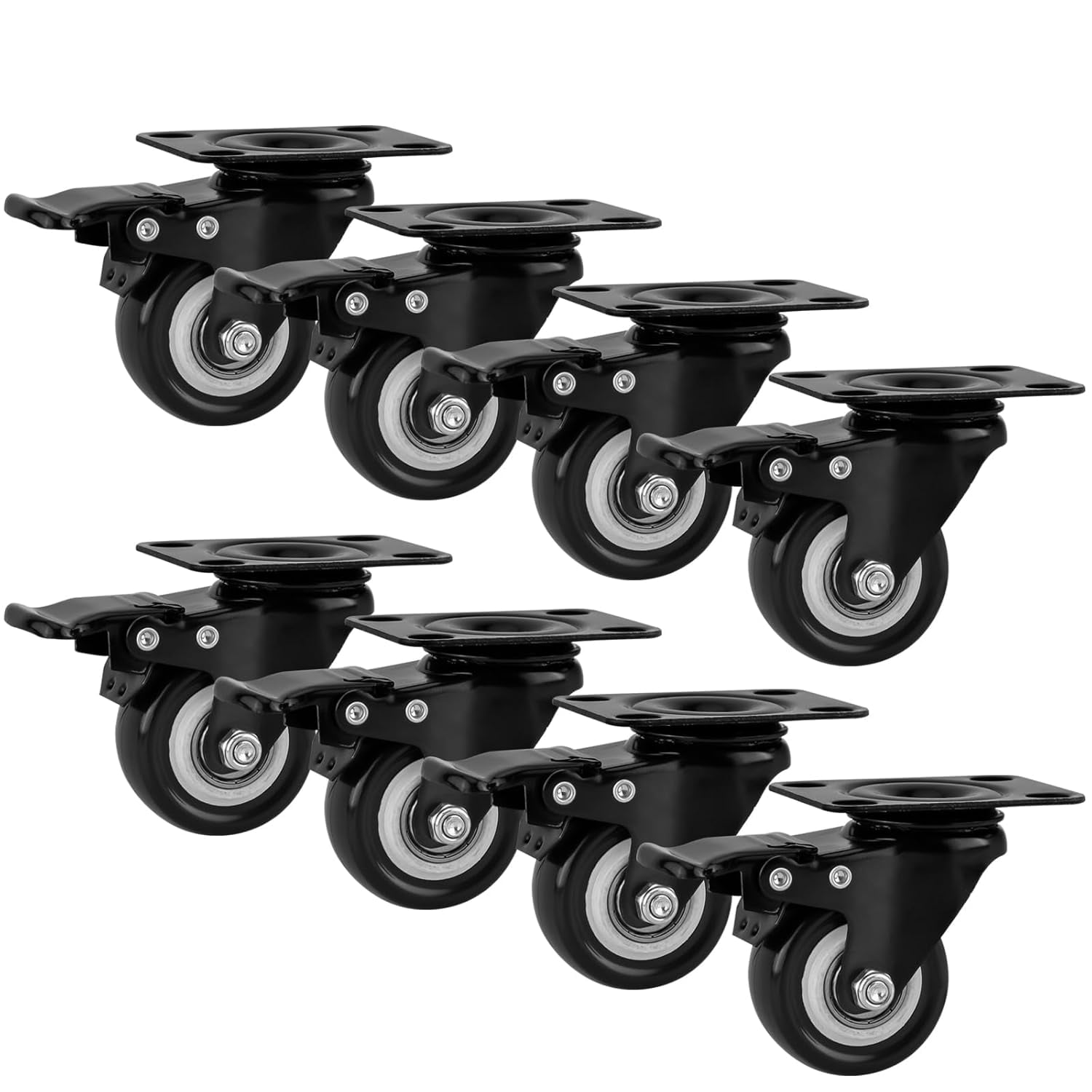 8-Pack Heavy Duty Casters with Dual Wheel & Swivel Locks, 2" Noiseless ...