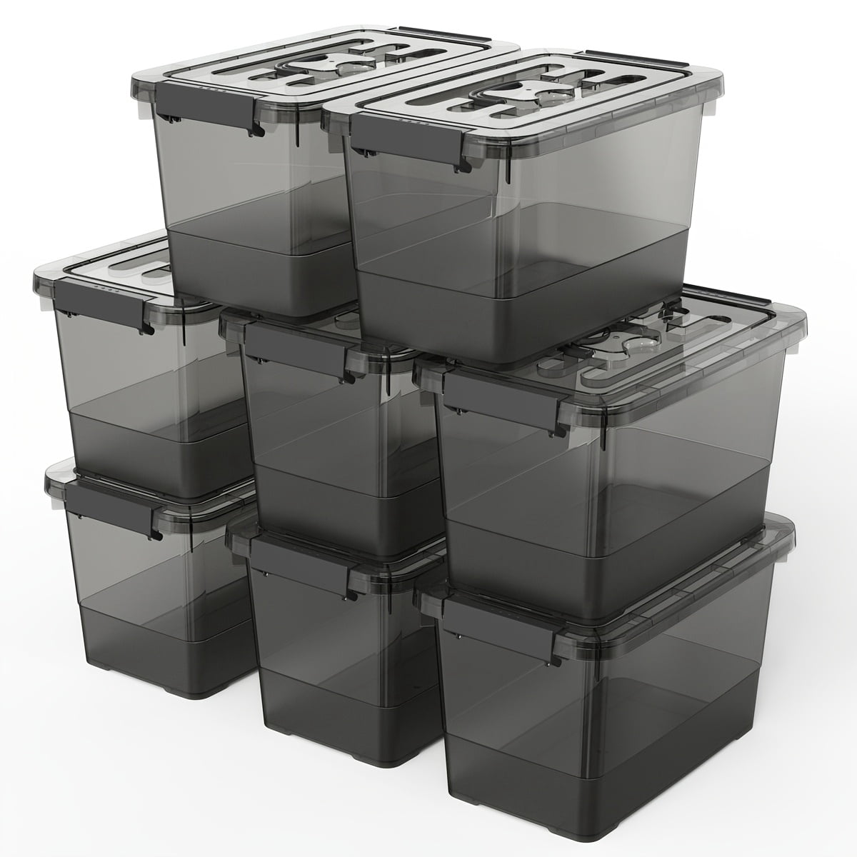 8-Pack Heavy-Duty Clear Stackable Storage Bins with Secure Lid Latches ...