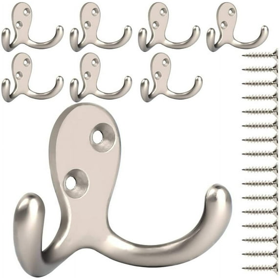 8 Pack Heavy Duty Double Prong Coat Hooks Wall Mounted with 16 Screws ...