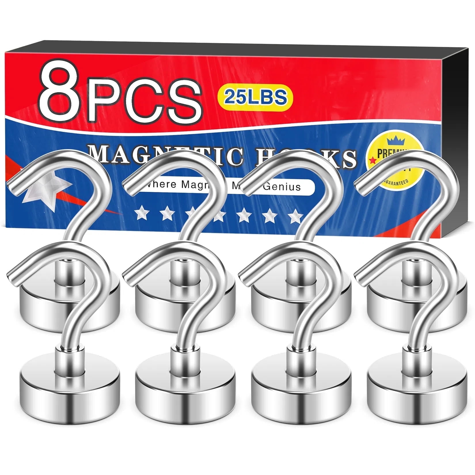 8 Pack Heavy Duty Magnetic Hooks, 25 lbs Strong Neodymium Magnet Hooks ...