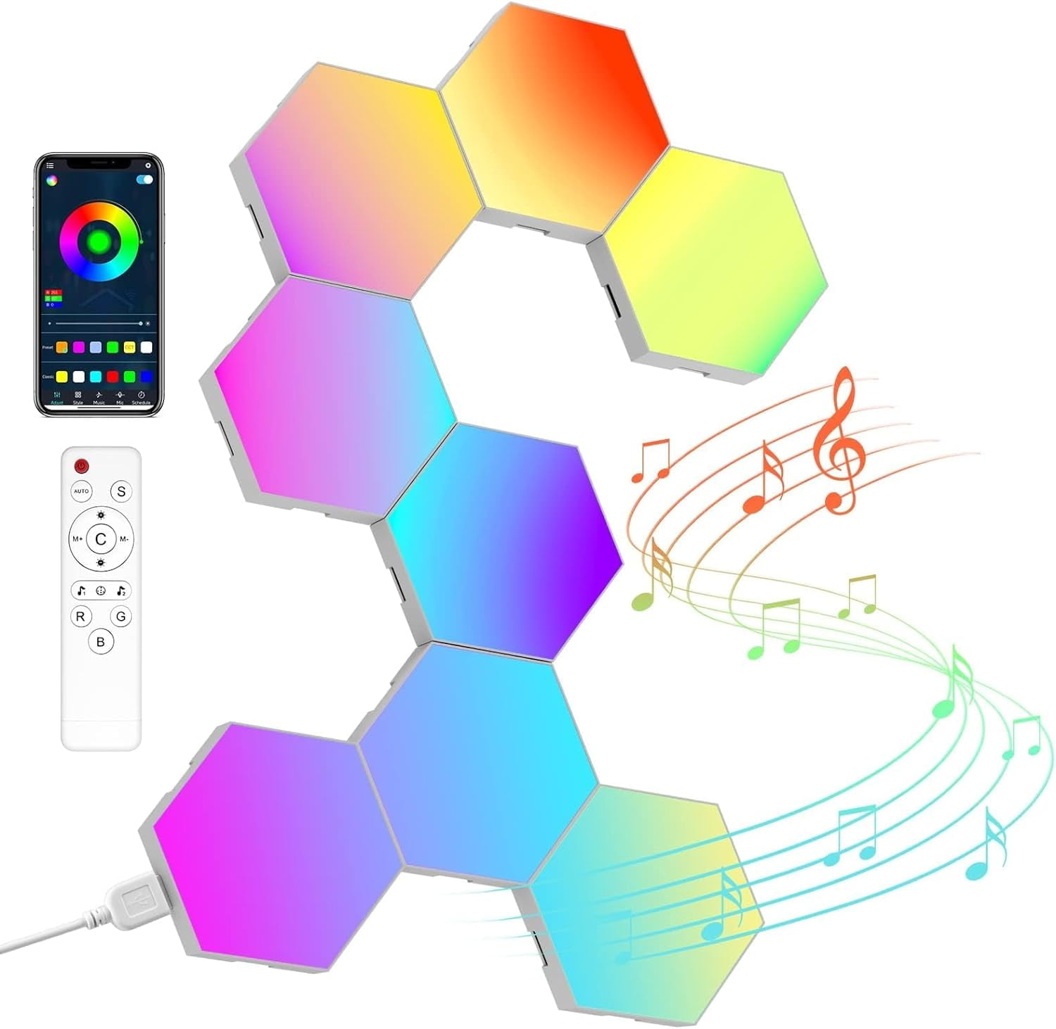 8 Pack Hexagon Led Lights Wall Panels: RGB Gaming Lights with APP Smart ...