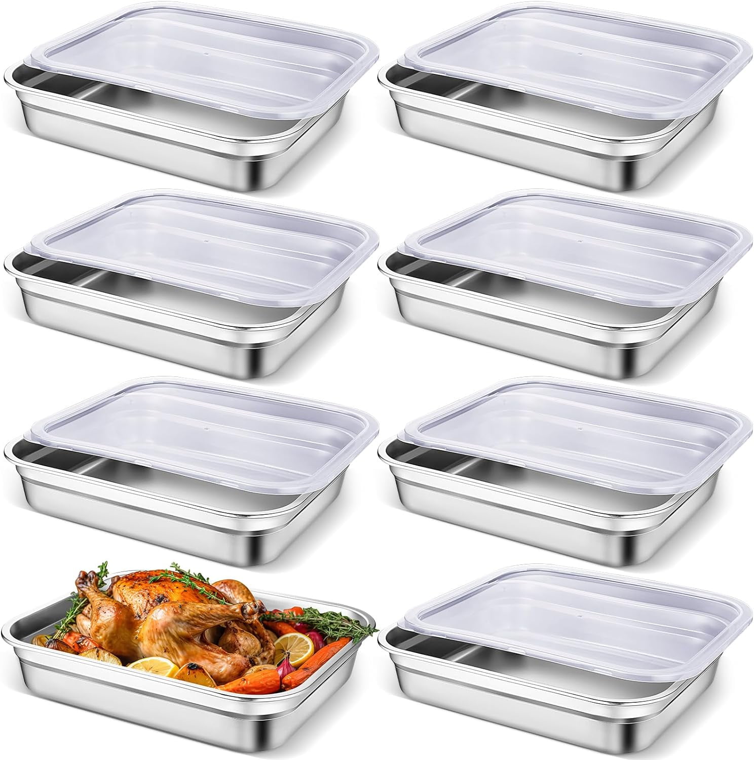 8 Pack Hotel Pan 1/2 Size Steam Table Pan with PP Plastic Lid ...