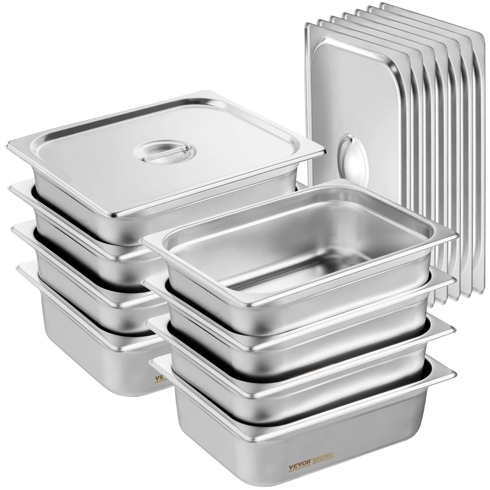 8 Pack Hotel Pans, Anti-Jam Steam Pan with Lid, 0.8mm Thick Stainless ...