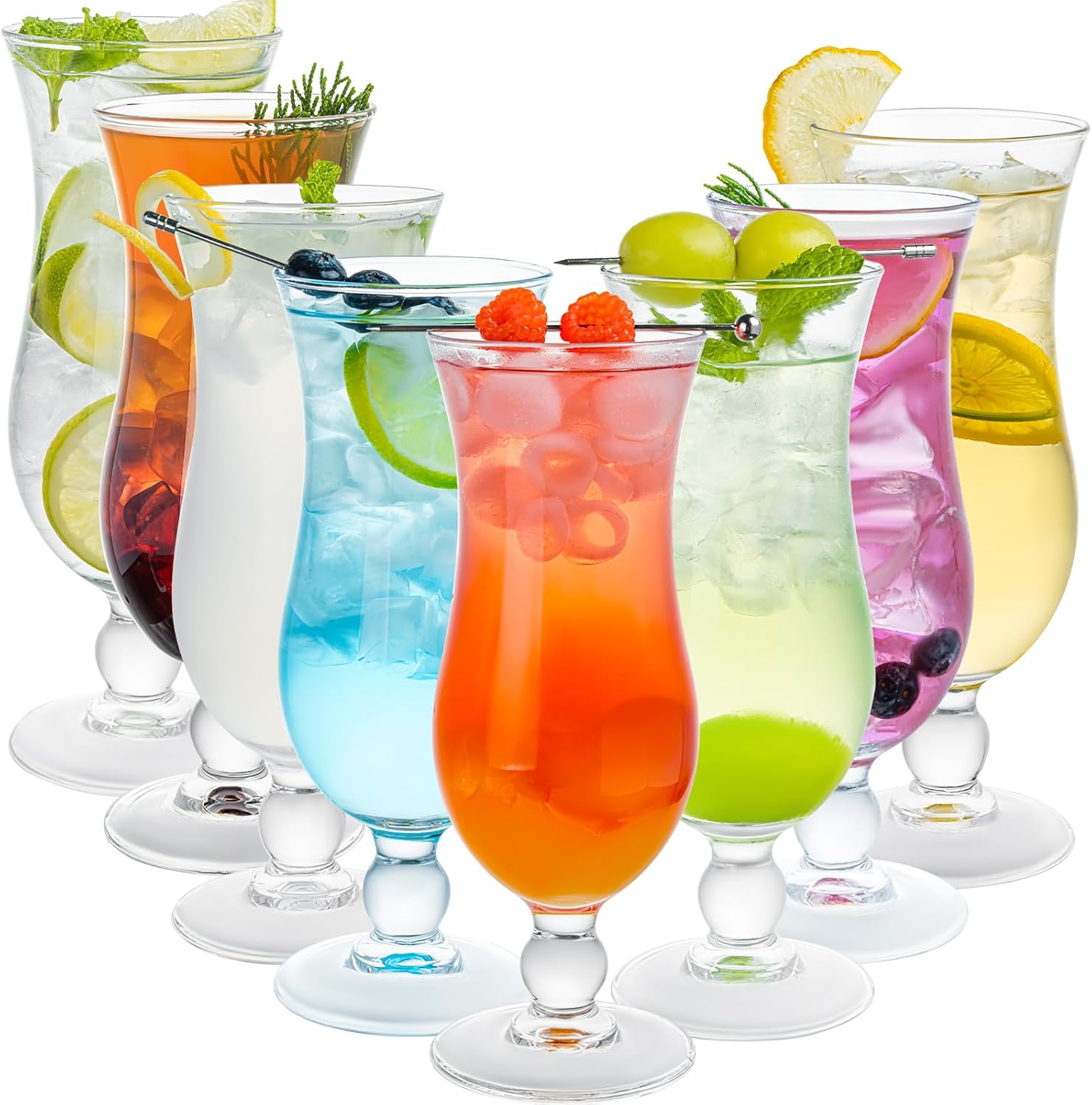 8 Pack Hurricane Glass, 13.5 oz Pina Colada Glasses, Cocktails Glasses ...
