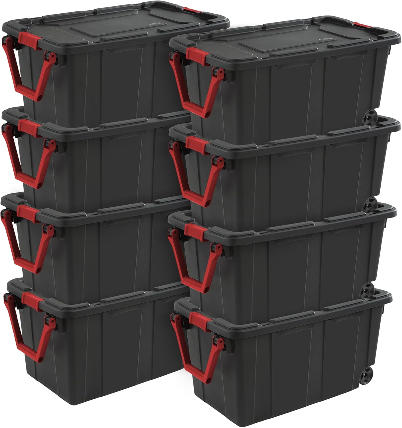 8-Pack Industrial Tote, Heavy-Duty Storage Bins w/Lids and Wheels, 40 ...