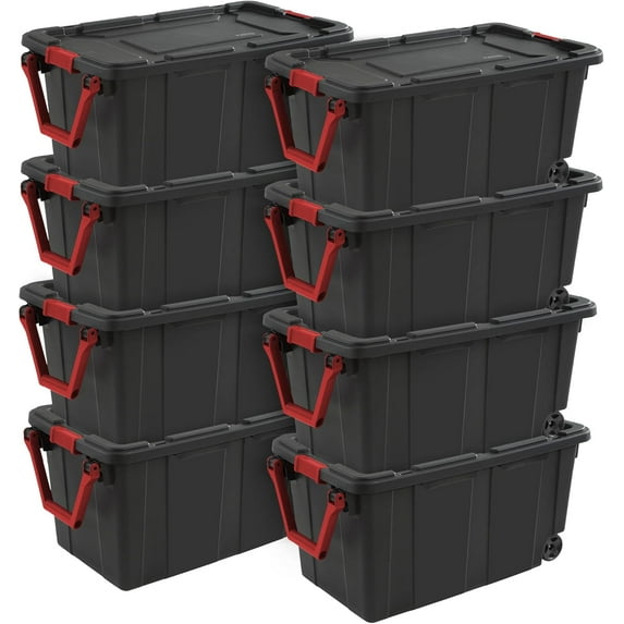 8-Pack Industrial Tote, Heavy-Duty Storage Bins w/Lids and Wheels, 40 ...