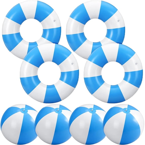 8-Pack Inflatable Beach Balls and Swim Rings, 16 Inch Round Pool PVC ...