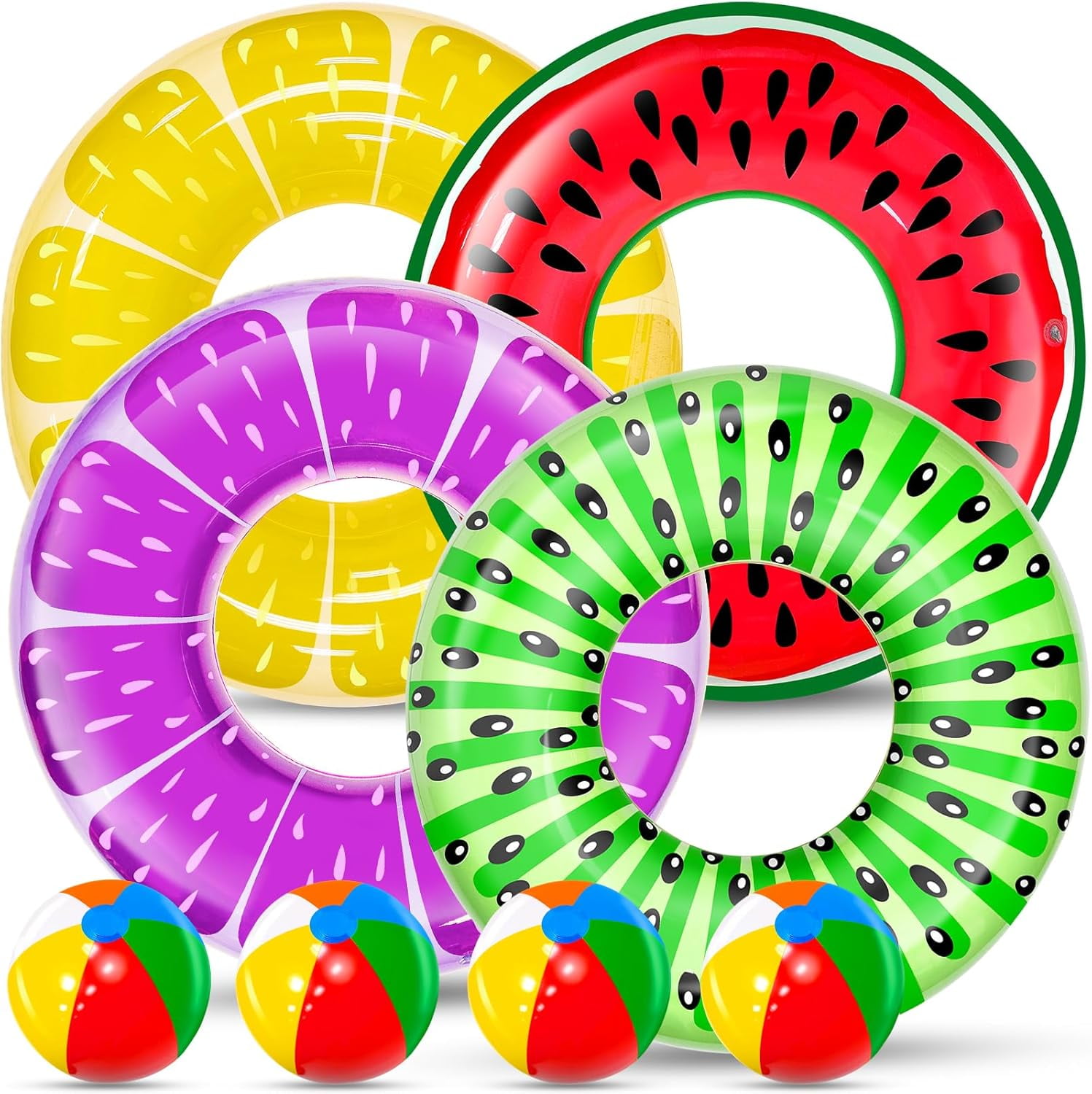 8 Pack Inflatable Pool Floats Kids, 4 Pcs Fruit Swim Tubes Rings and 4 ...