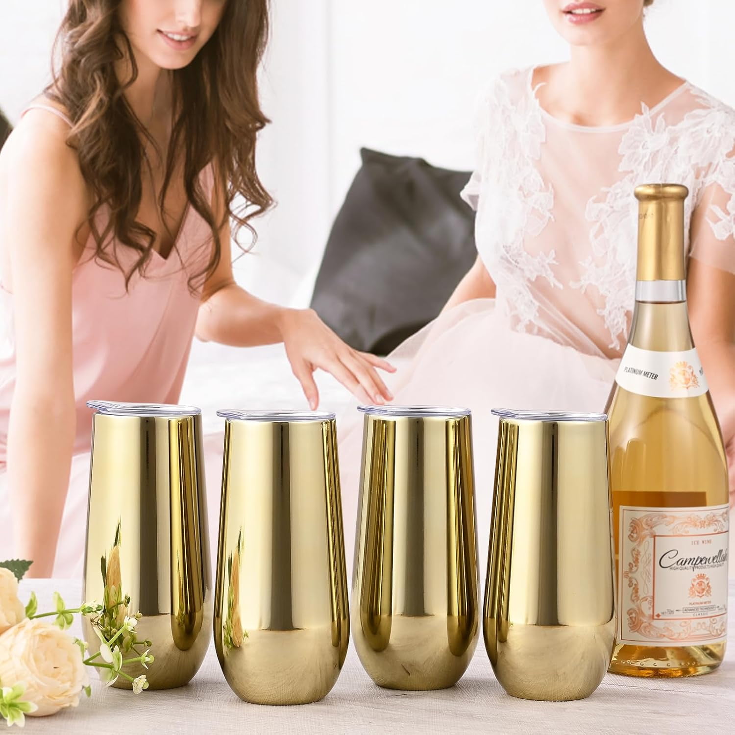 8 Pack Insulated Stemless Tumblers, 12oz Stainless Steel Flute Tumblers ...