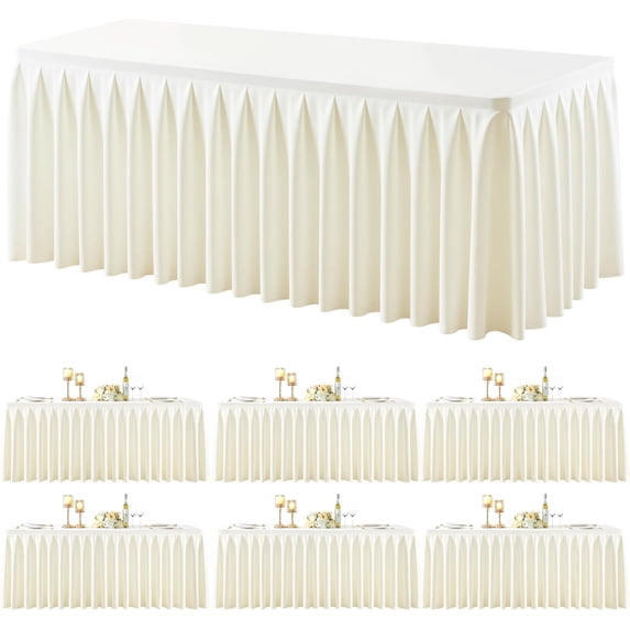 8 Pack Ivory Rectangle Tablecloth 6 FT Stretch Spandex Fitted Table ...
