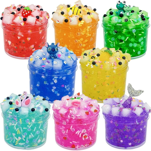 8 Pack Jelly Cube Crunchy Slime, Clear Slime Kit Super Soft and Non ...