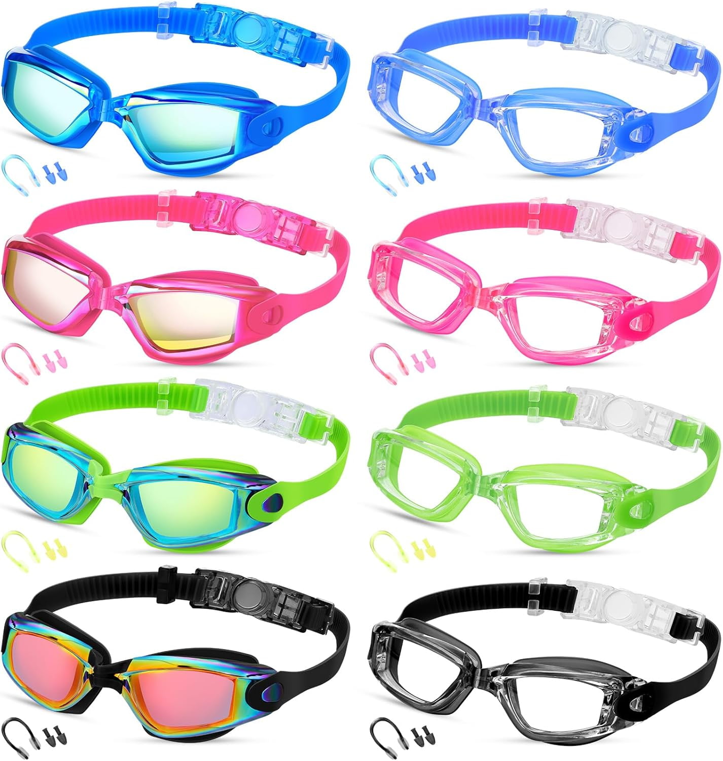 8 Pack Kids Swim Goggles Age 6-14 Goggle Anti-Fog UV for Water Pool No ...