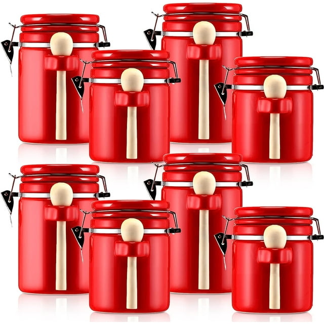 8 Pack Kitchen Ceramic Canister Red Canisters Set Airtight Food Storage ...