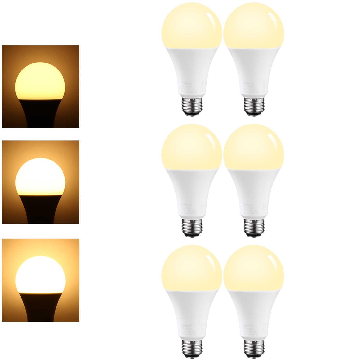 6 pack LED 3-Way Light Bulb A21, UL-Listed, E26 Base, 2700K Soft White ...