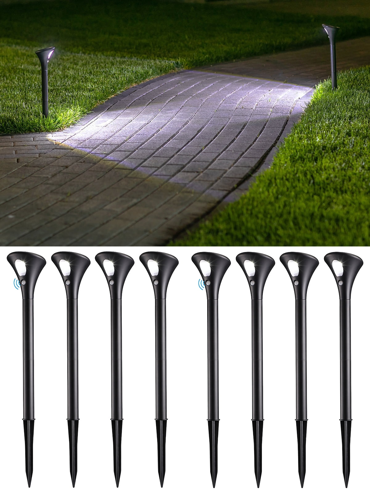 8 Pack LED Solar Pathway Lights, Motion Sensor Walkway Landscape Lights ...
