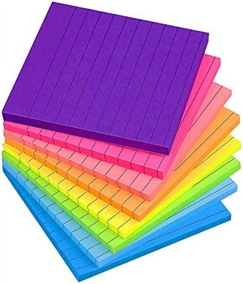 (8 Pack) Lined Sticky Notes 4x4 Bright Stickies Colorful Super Sticking ...