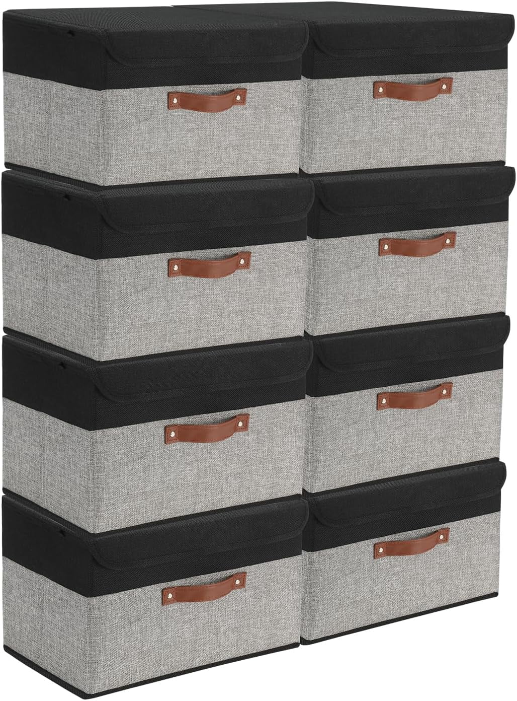 8 Pack Linen Storage Box Containers Fabric Bins with Lids Storage ...