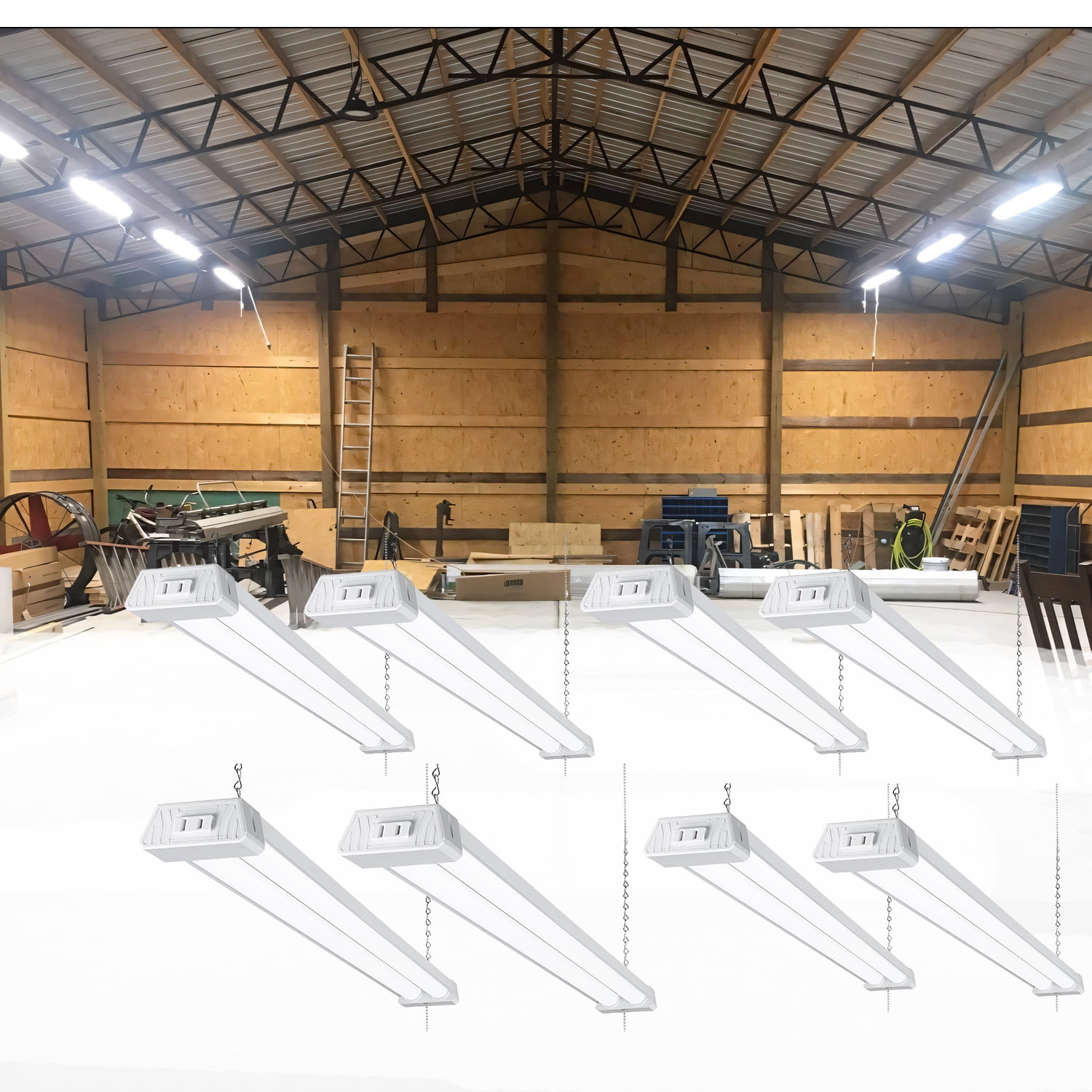 8 Pack Linkable LED Shop Light with Reflector for Garage, 4FT 40W ...