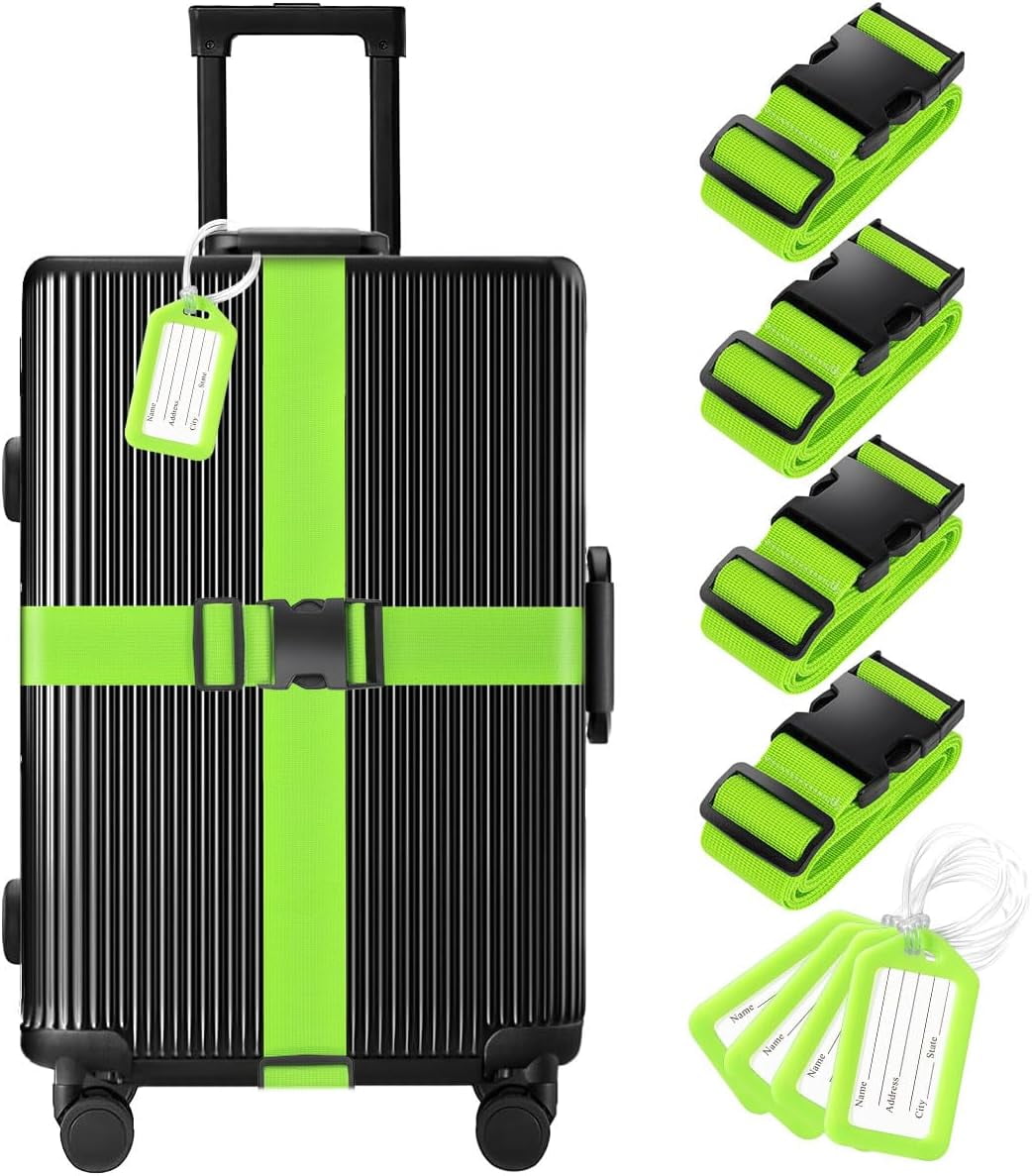 8 Pack Luggage Straps and Tags Set - 4 Straps, 4 Tags, TSA Approved ...