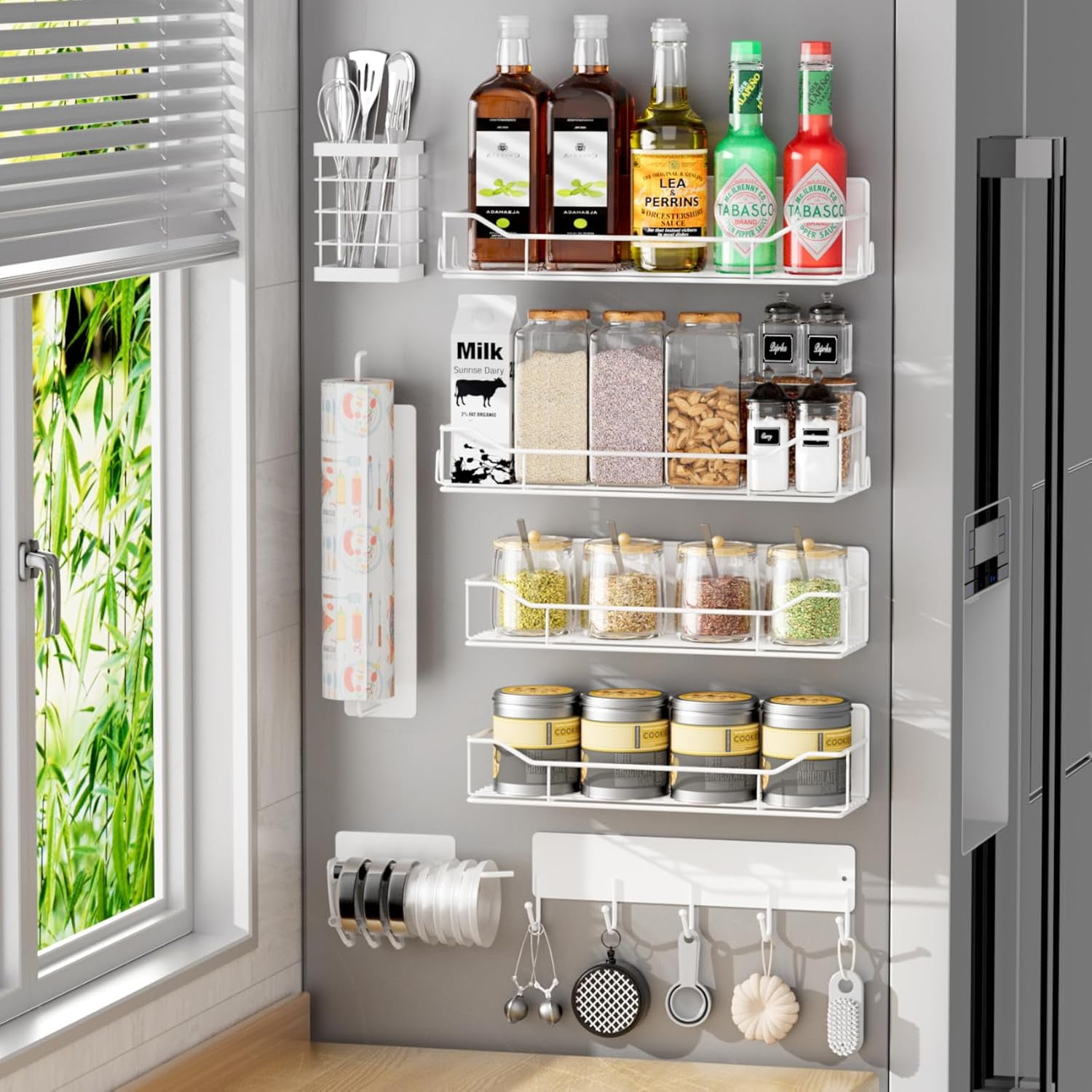 8 Pack Magnetic Fridge Shelf for Refrigerator, Moveable Spice Rack with ...