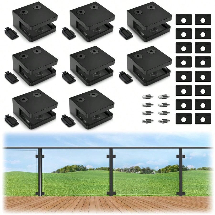 8 Pack Matte Black Glass Clamp With Removable Bottom Support Plate ...