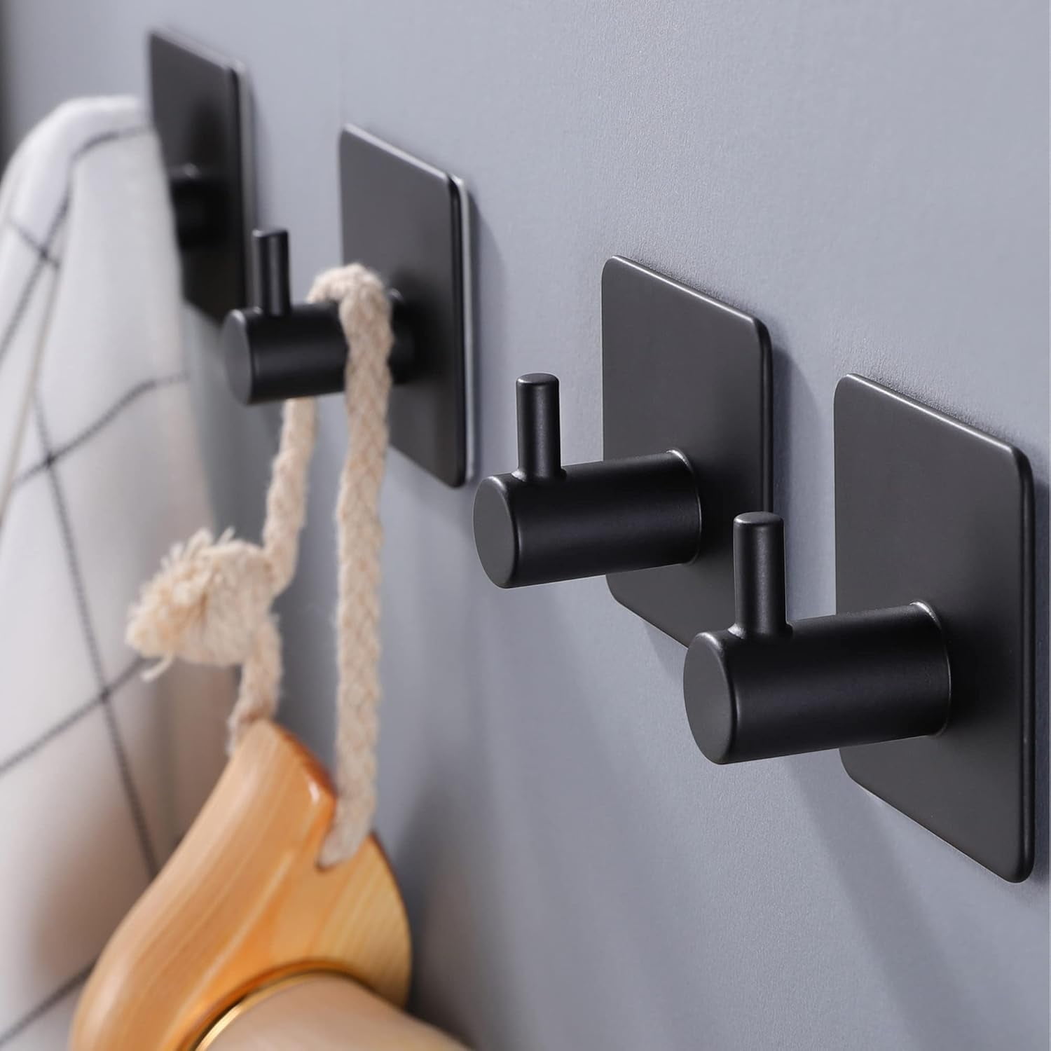 8 Pack Matte Black Self Adhesive Towel Hooks for Bathroom Wall Door ...