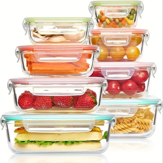 8 Pack Meal Prep & Bento Glass Food Storage Containers - Airtight Leak ...
